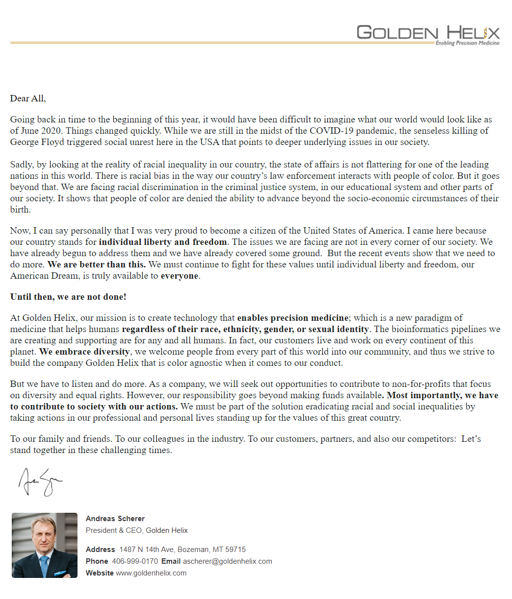 An Open Letter to Our Community - The Golden Helix Blog