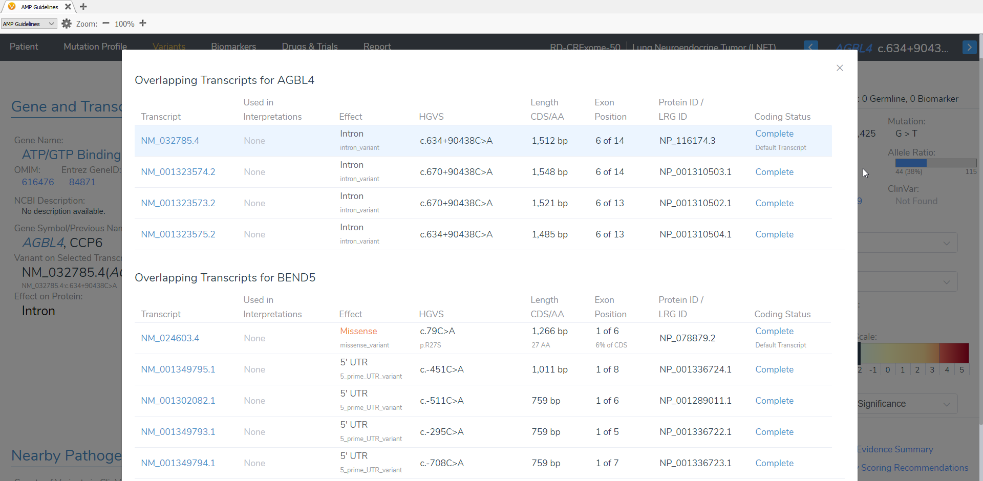 Preferred Transcripts for Clinical Interpretation in VSClinical