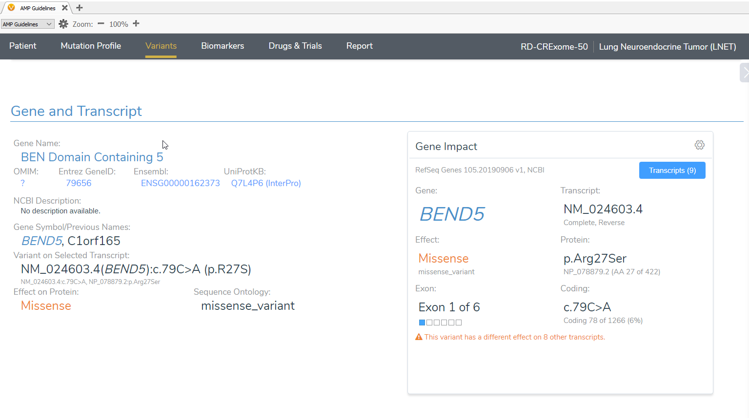 Preferred Transcripts for Clinical Interpretation in VSClinical